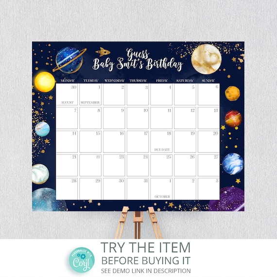Guess the Baby Birthday Calendar Outer Space Editable Outer | Etsy