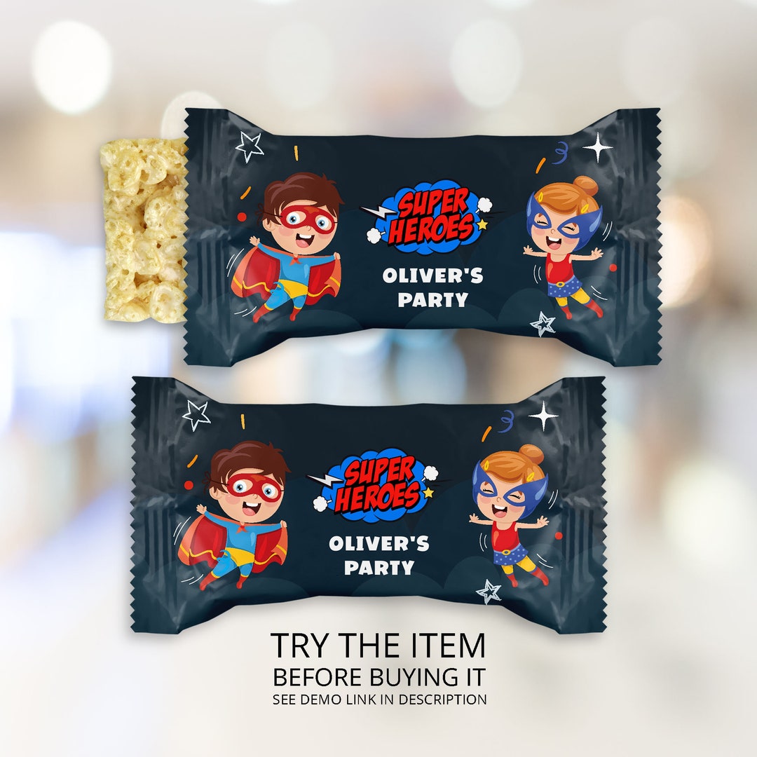 Personalized Rice Krispies Treat Label Template Rice Krispies Wrapper Superhero Birthday Decor