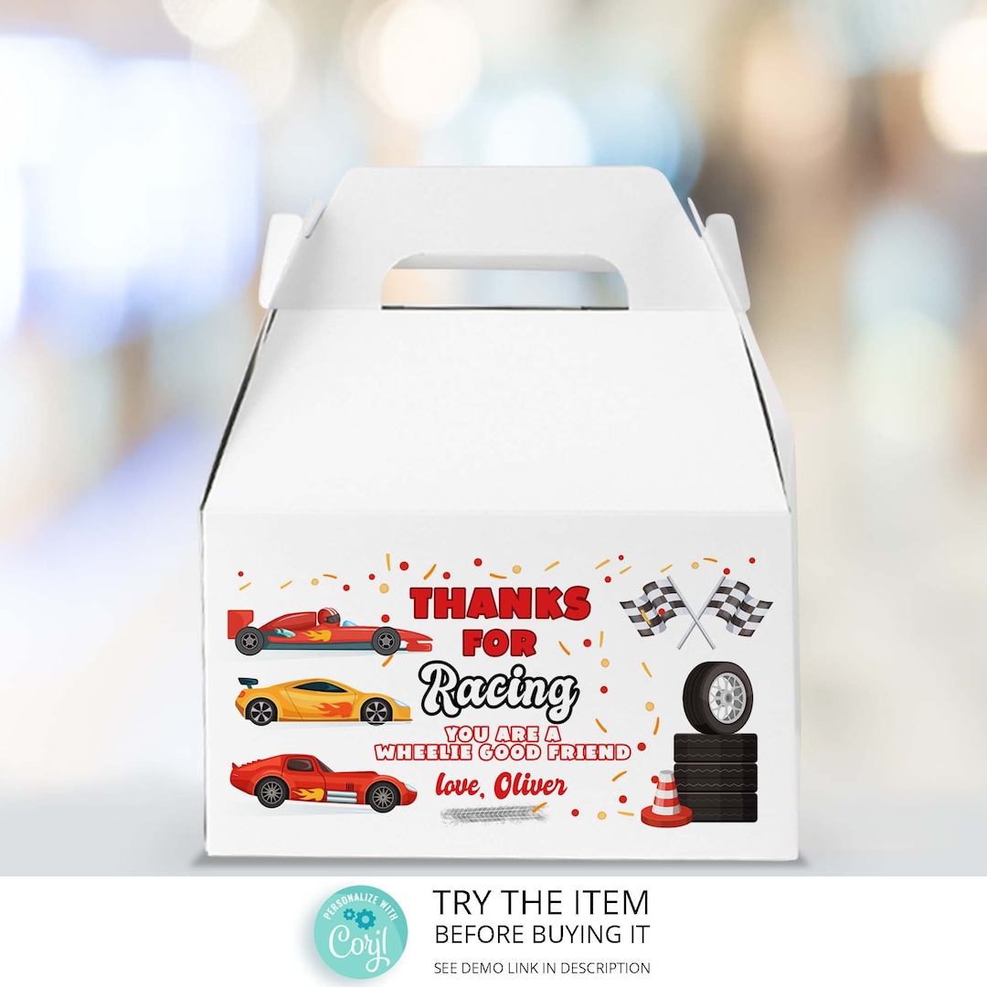 Race Car Birthday Decorations Gifts Box Label Two Fast Two Curious ...