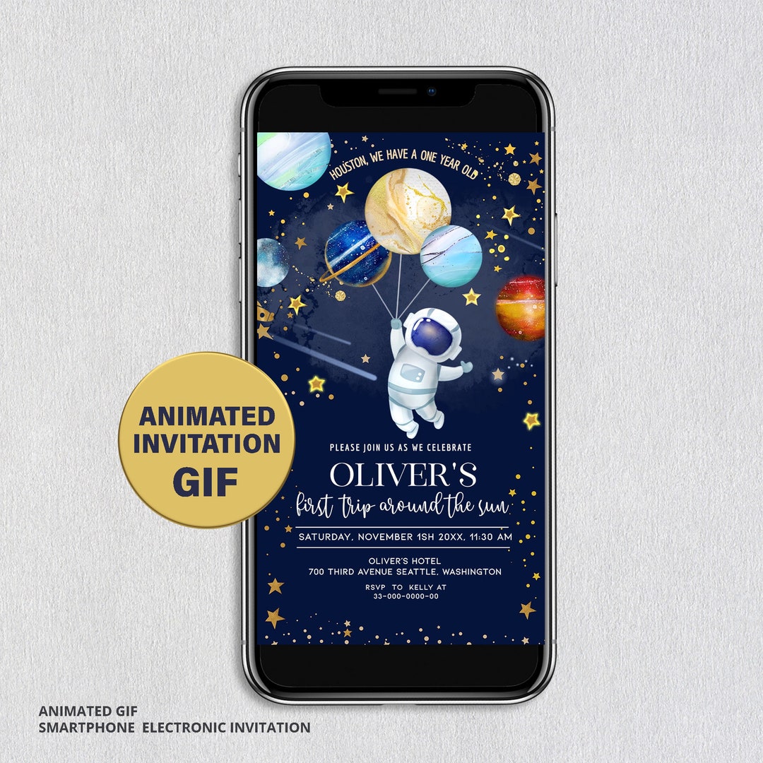 Animated Invitation Space Birthday GIF Invitation Can Be Used as a Text ...