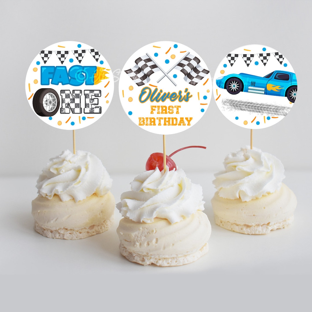 Fast ONE Birthday Cupcake Toppers, Race Car Cupcake Toppers, Fast ONE ...