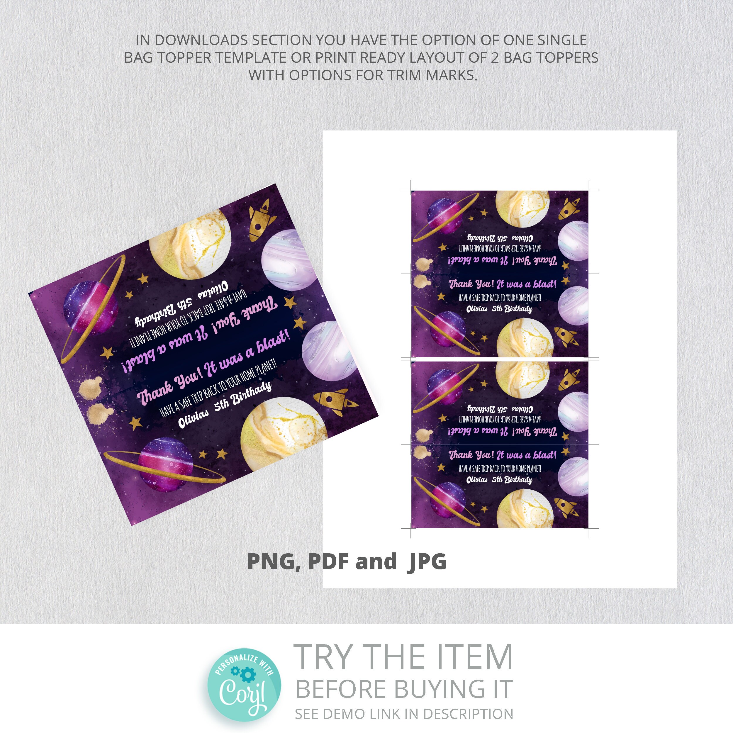 Editable Outer Space Treat Bag Toppers • Treat Bag Label Galaxy Party ...