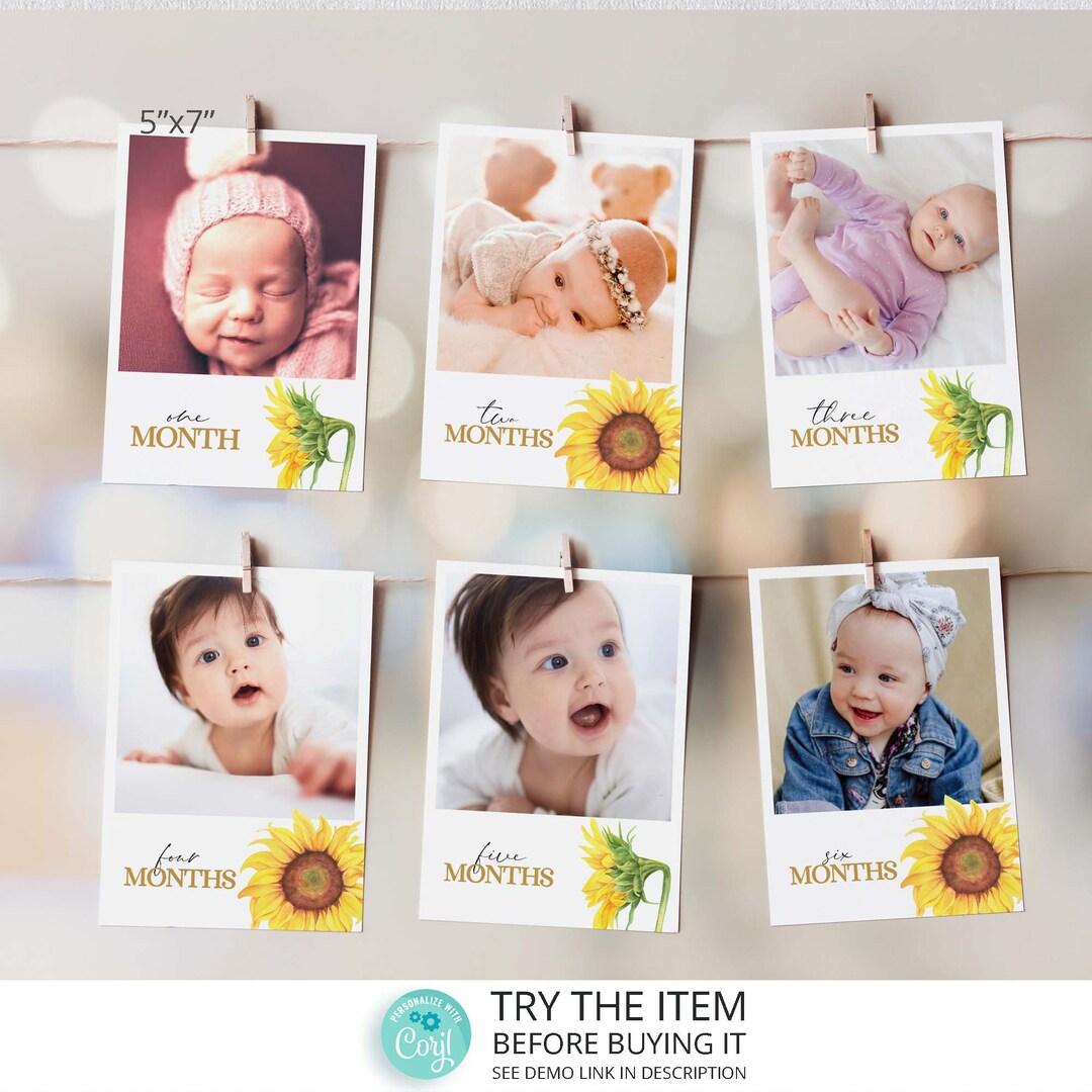 Editable Sunflower Birthday First Year Banner, Monthly Photo Banner ...