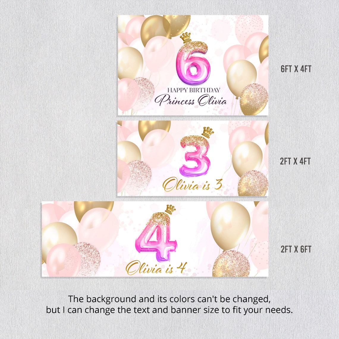 Editable Princess Birthday Party Backdrop Banner - Etsy