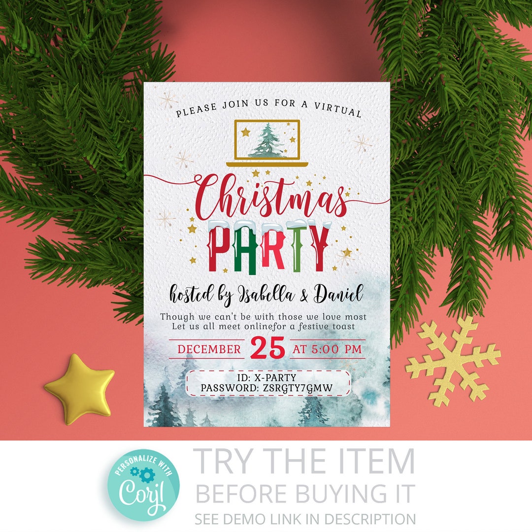 Editable Virtual Christmas Party Invitations Instant Download, Zoom ...