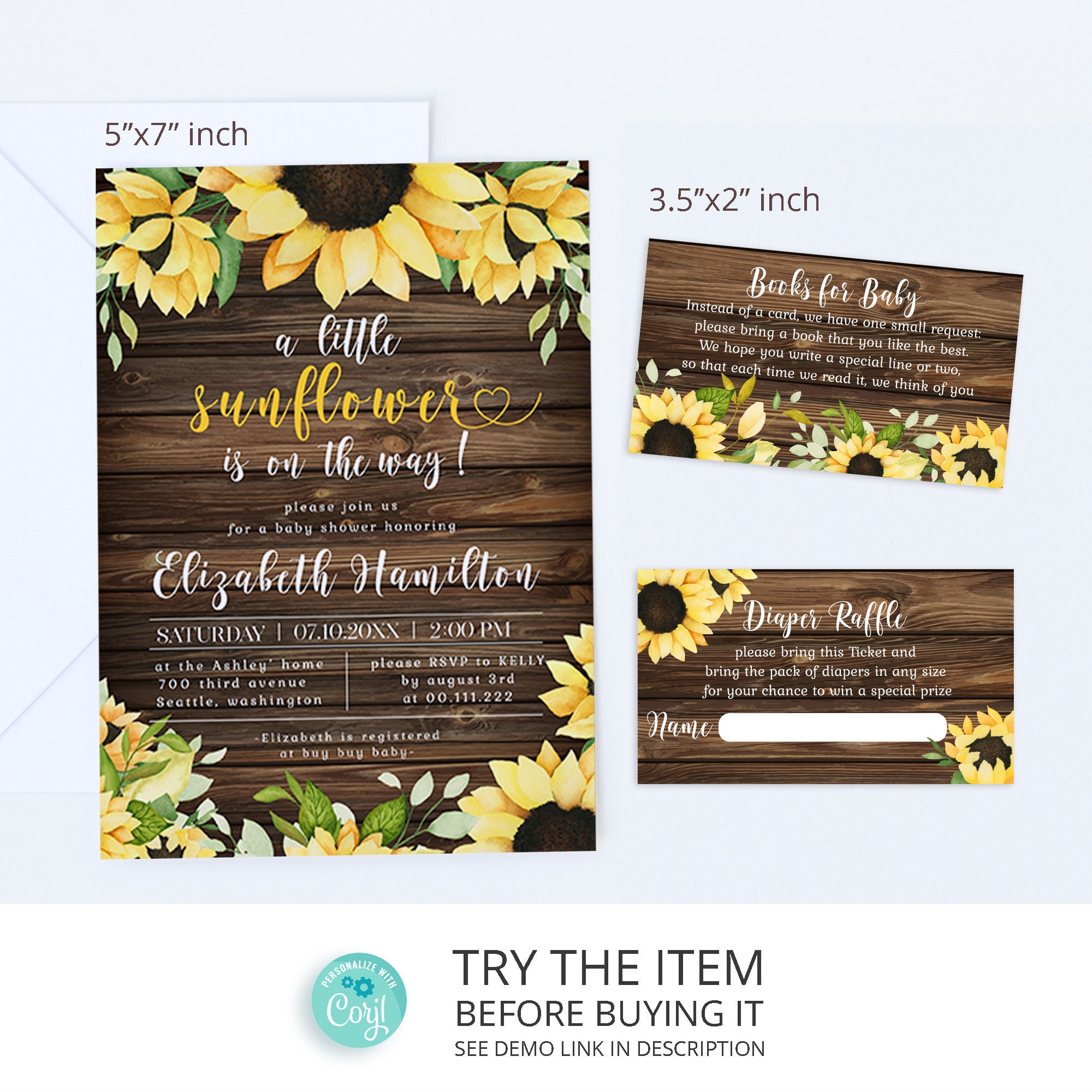Editable Sunflower Baby Shower Invitation Template Sunflower - Etsy