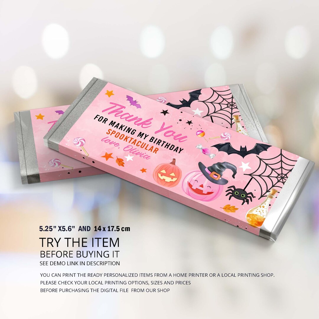 Editable Halloween Ghost Chocolate Bar Wrapper: Pink Party Decor ...