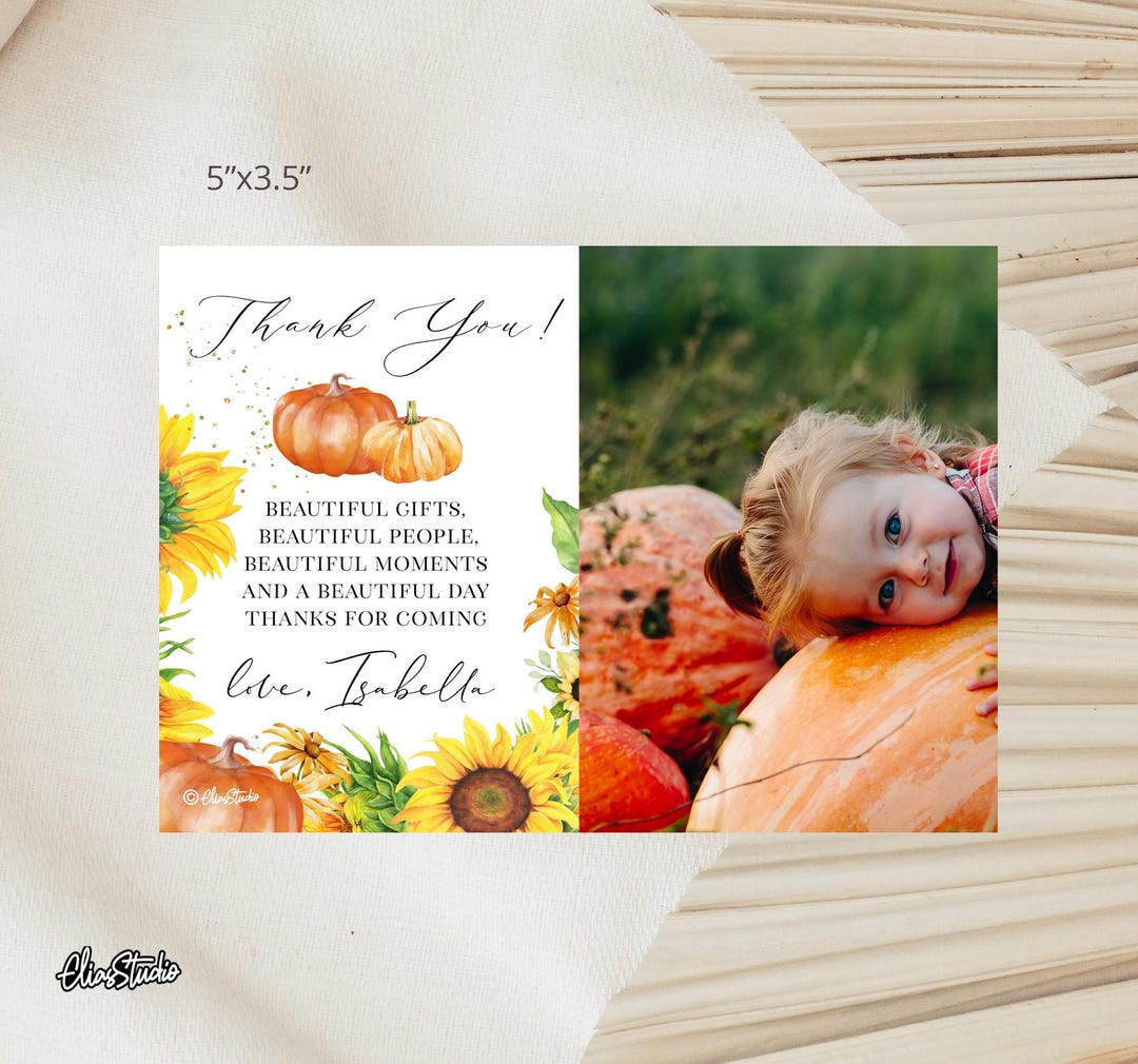 Our Little Pumpkin Birthday Thank You Cards With Photo, Pumpkin Thank ...