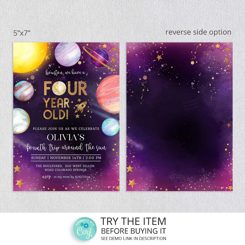 Editable Space Birthday Party Invitation FOURTH Trip Around - Etsy