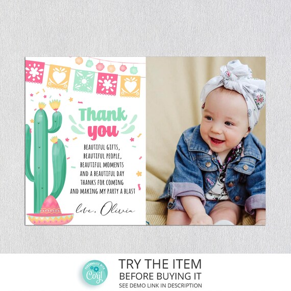 Editable Fiesta Thank You Card Template With Photo 1st Fiesta | Etsy