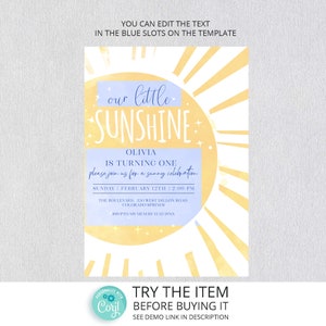 Editable Sunshine Birthday Invitation Template Our Little - Etsy