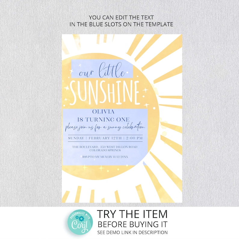 Editable Sunshine Birthday Invitation Template Our Little - Etsy