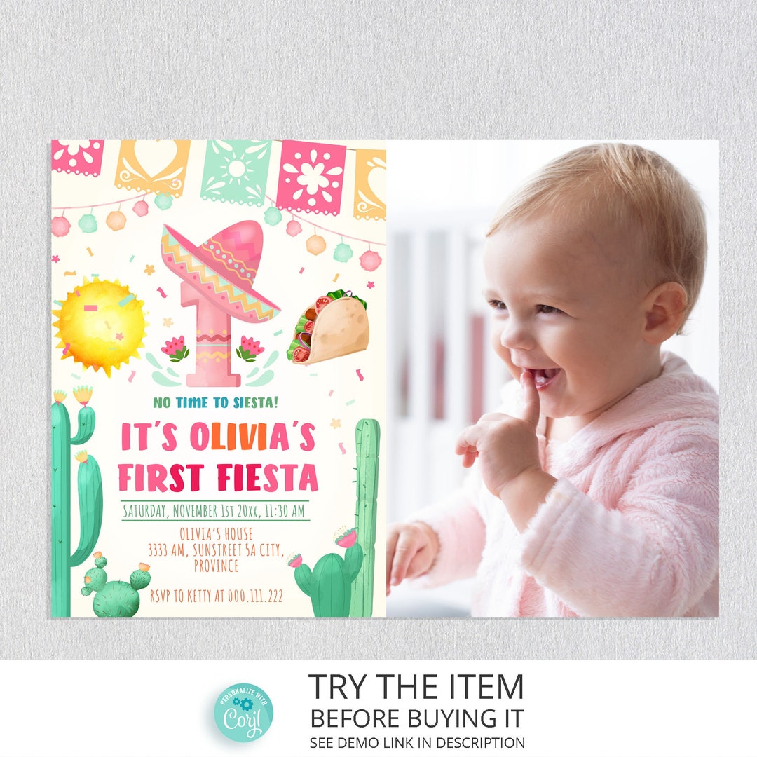 Editable First Fiesta Birthday Invitation Template 1st Birthday Fiesta ...