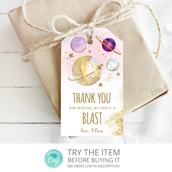Editable Outer Space Favor Tags. Pink and Gold Space Birthday | Etsy