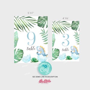 Table Numbers Printable, Dinosaur Baby Shower Sign Template, Greenery ...