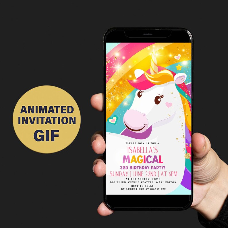 Animated Invitations Unicorn Birthday GIF Invitation Magical | Etsy