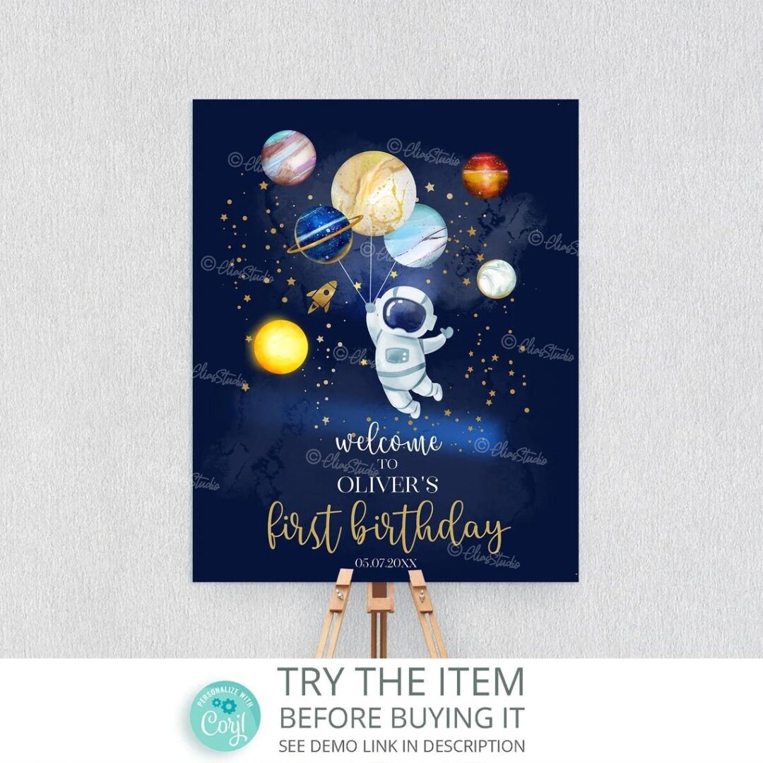 Editable Outer Space Birthday Welcome Sign | Baby's 1st Birthday Space ...