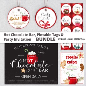 Editable Hot Chocolate Bar Sign, Pintable Tags & Party Invitation ...