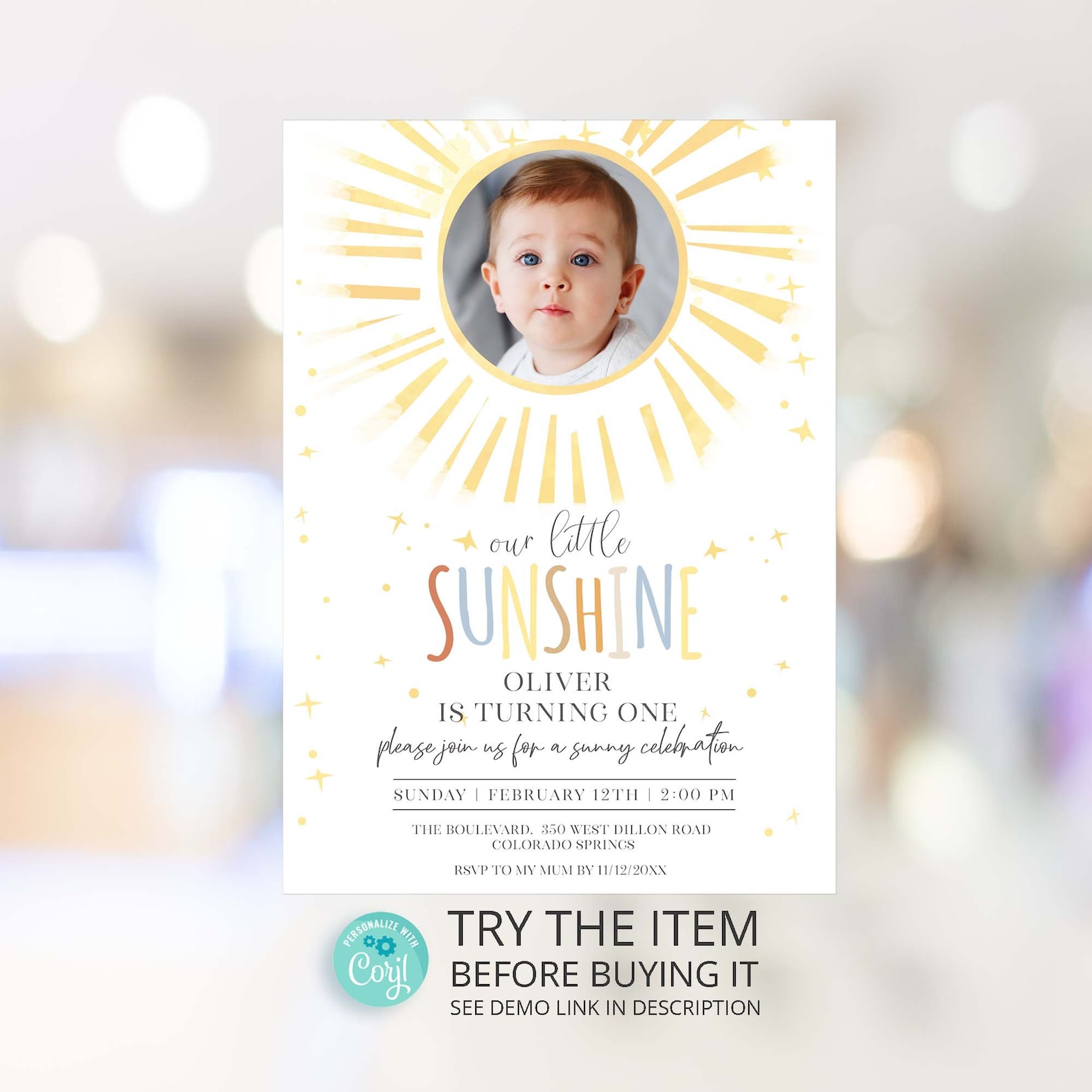 Editable Sunshine Birthday Invitation Template With Photo Our - Etsy