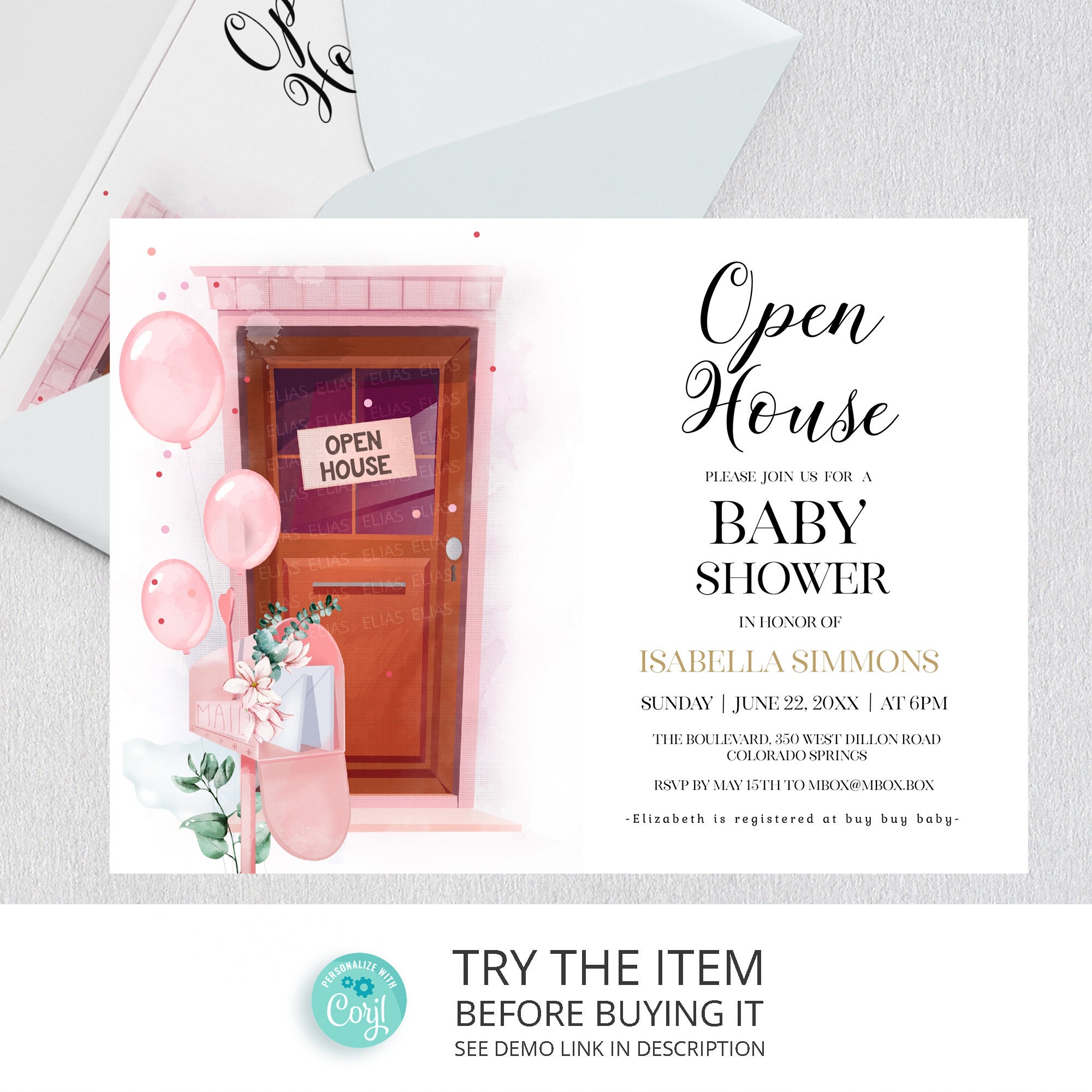 Open House Baby Shower Invitation Template Baby Girl Come | Etsy