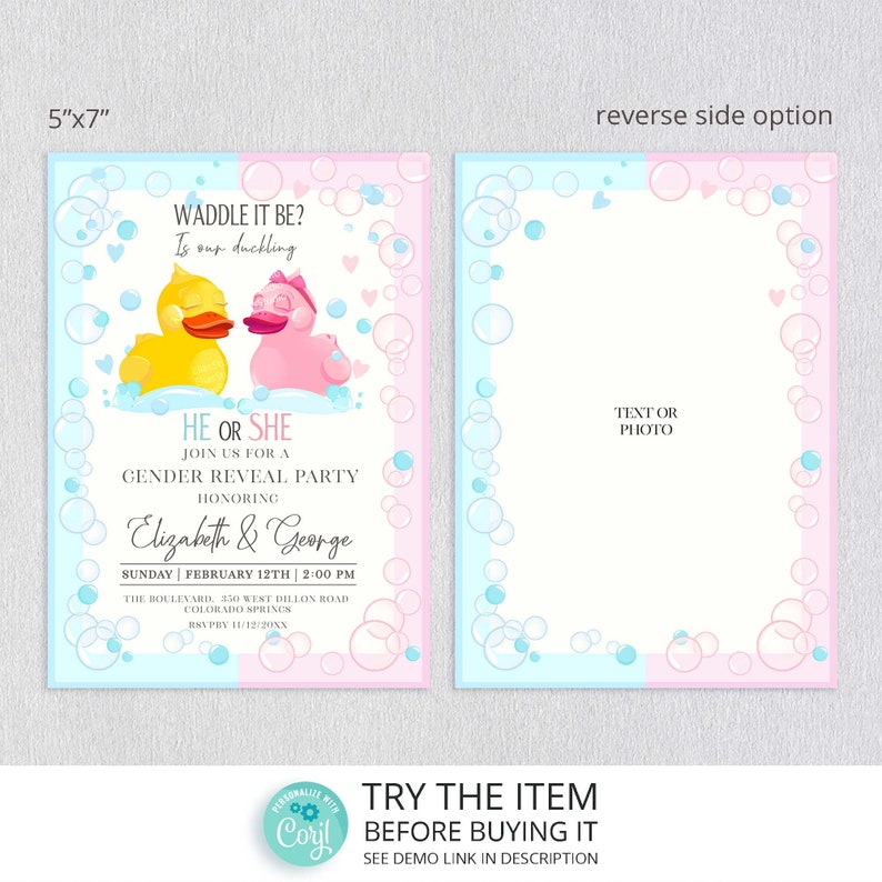 Waddle It Be Gender Reveal Ideas Duck Gender Reveal Invitation Set Blue ...