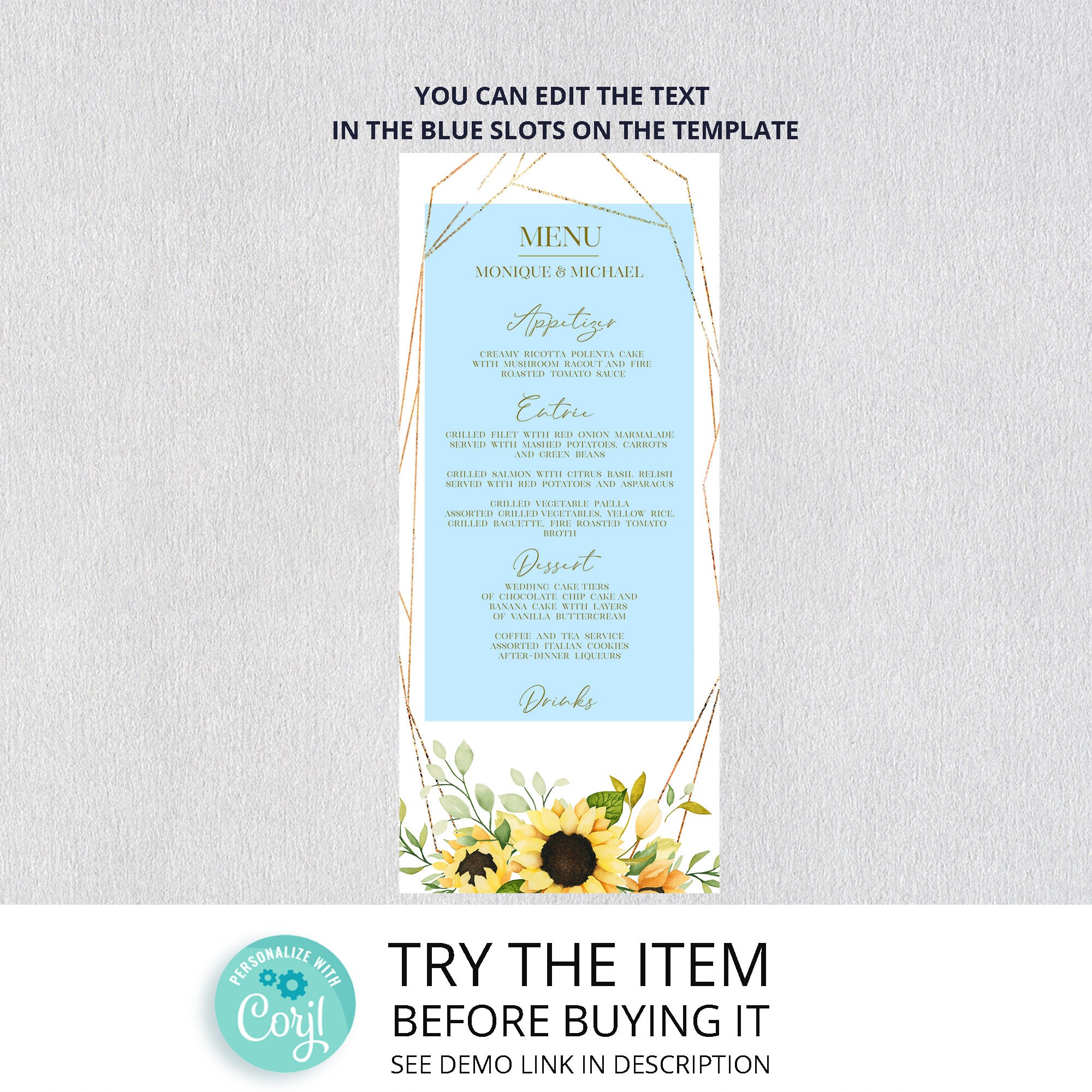 Sunflower Wedding Menu Template Sunflower Wedding Menu Cards - Etsy