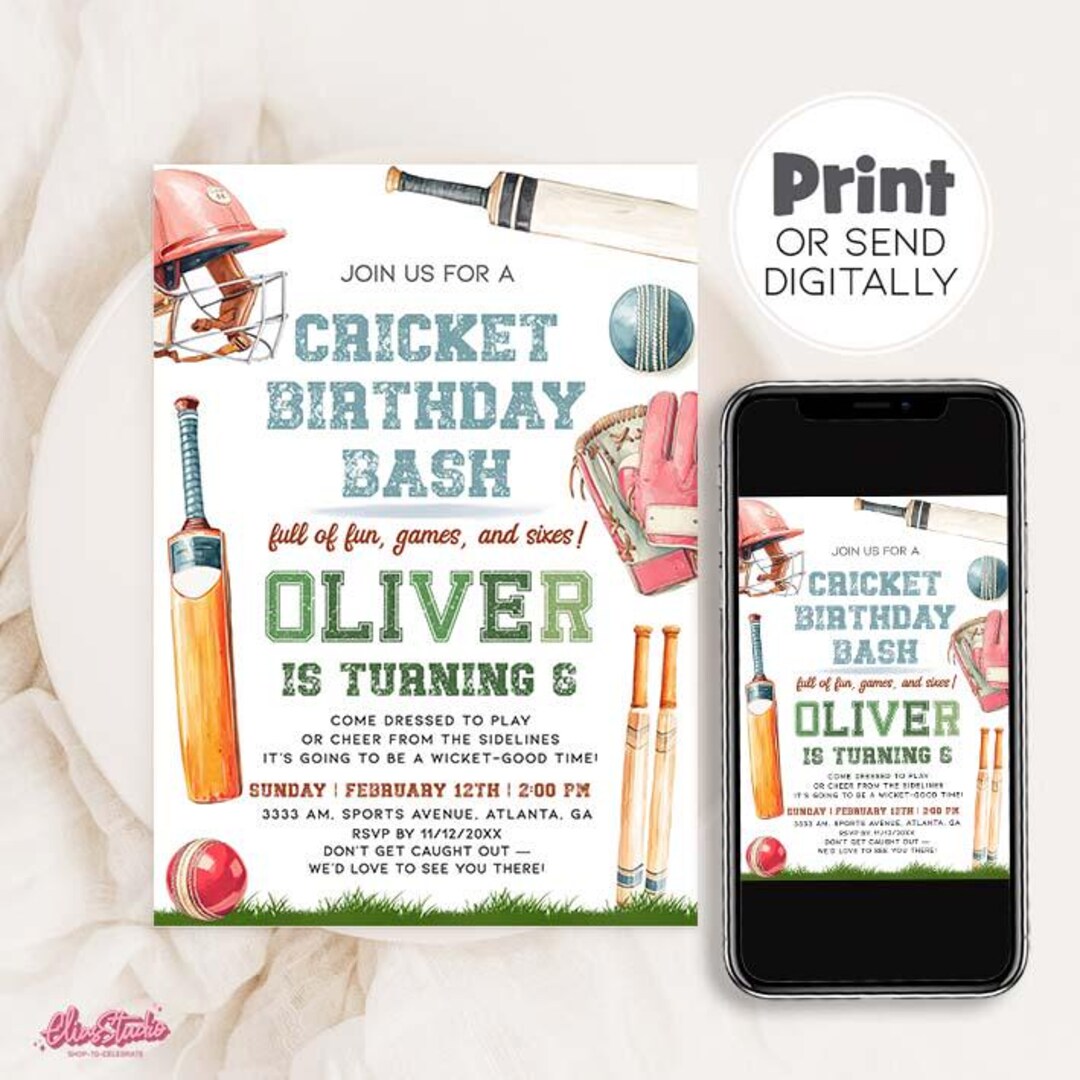 Cricket Birthday Party Invitation: Sports Theme (digital Download 5x7 ...