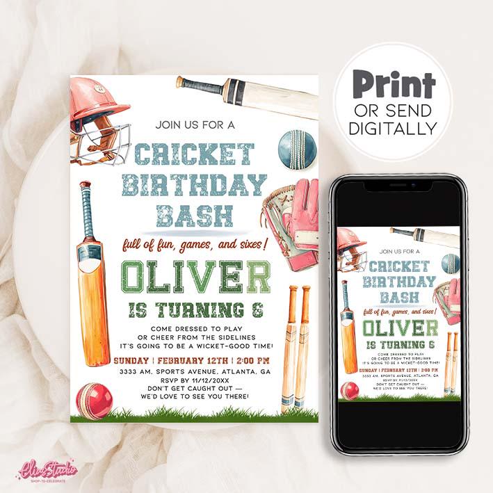 Cricket Birthday Party Invitation: Sports Theme (digital Download 5x7 ...