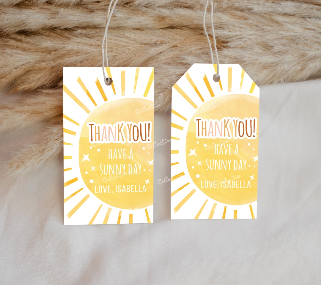 Editable Sunshine Birthday Party Favor Tags Our Little Sunshine Thank ...