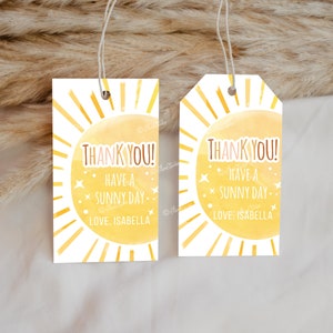 Editable Sunshine Birthday Party Favor Tags Our Little Sunshine Thank ...