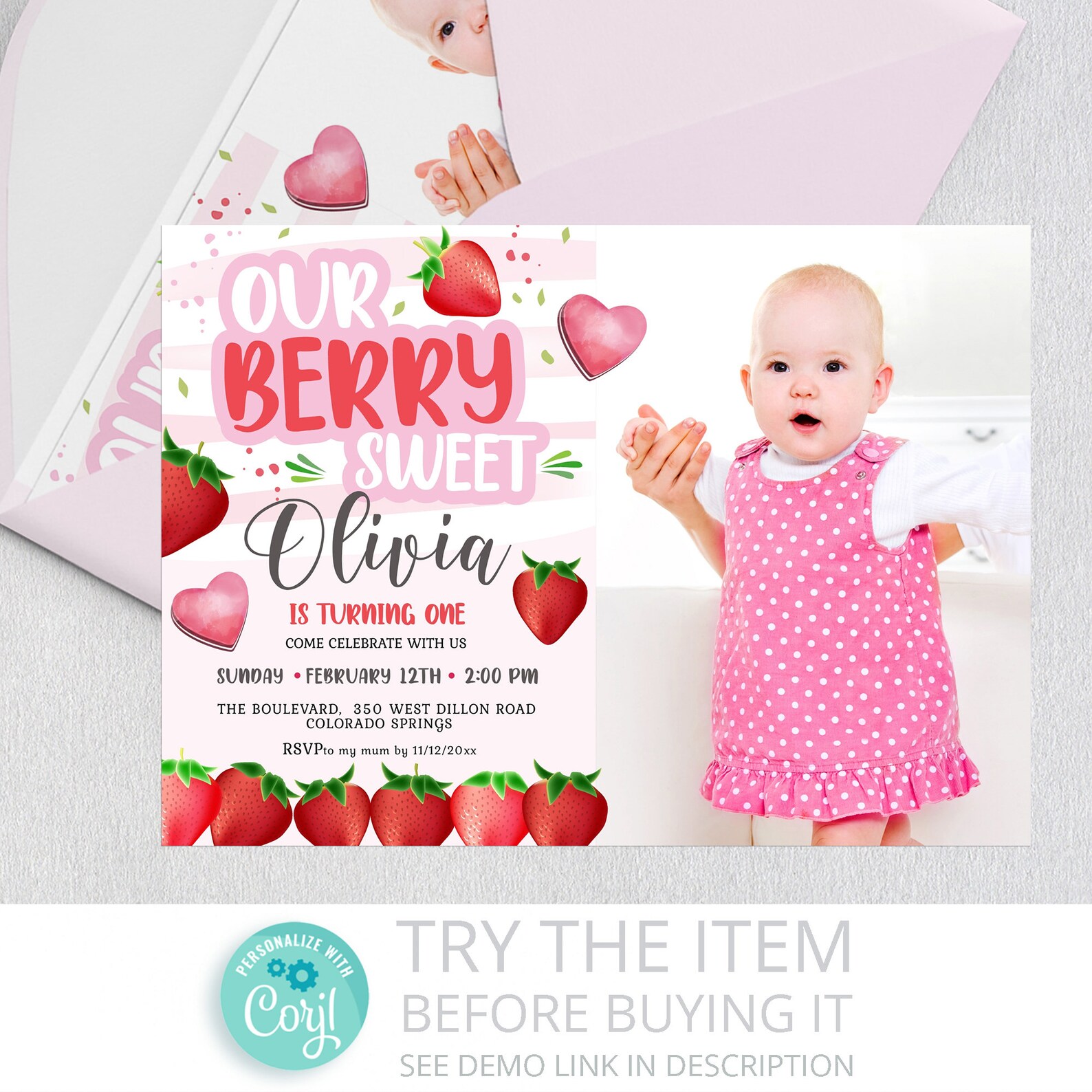Editable Berry First Birthday Invitation Instant 1st - Etsy
