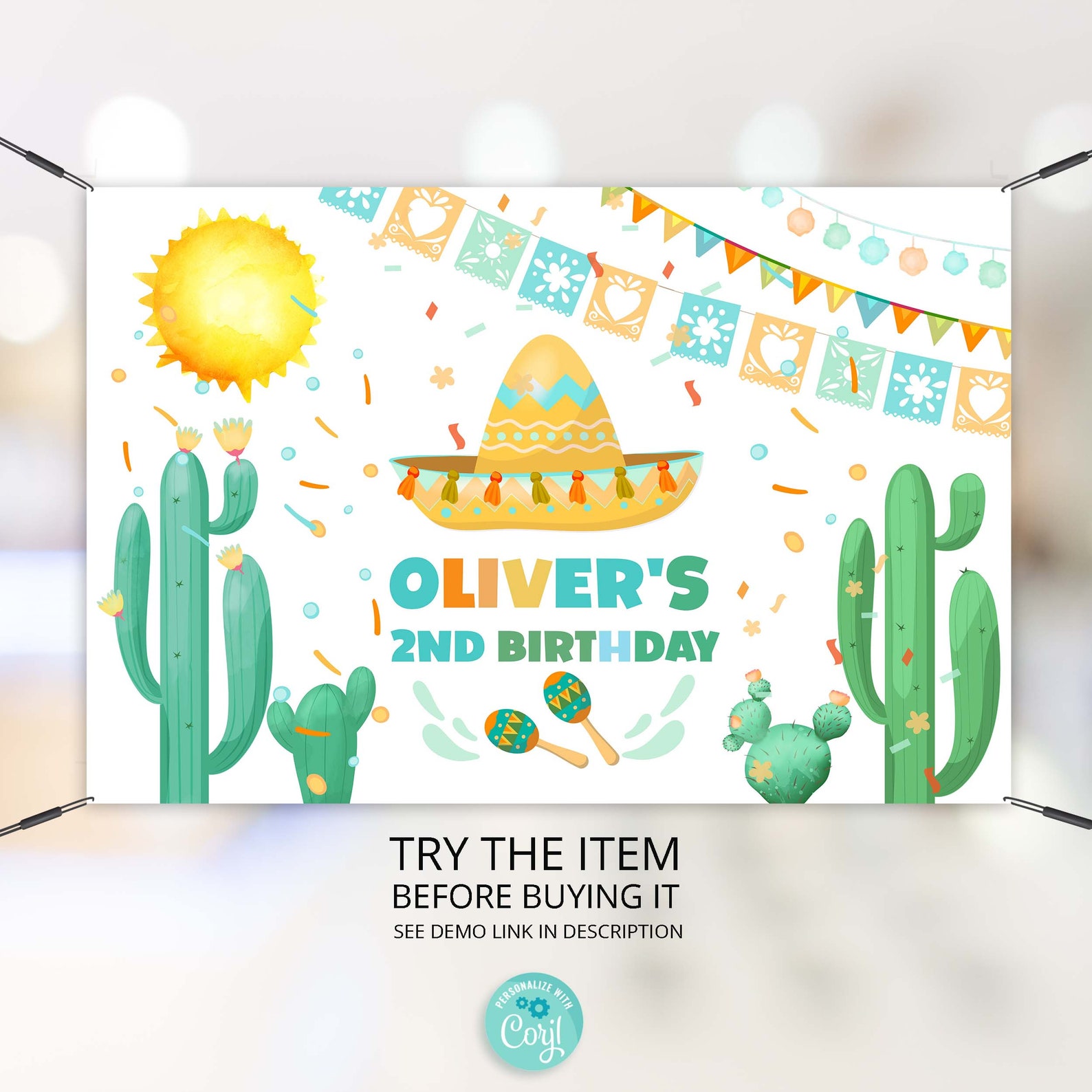 Editable Backdrop Banner Fiesta Birthday Digital Template - Etsy