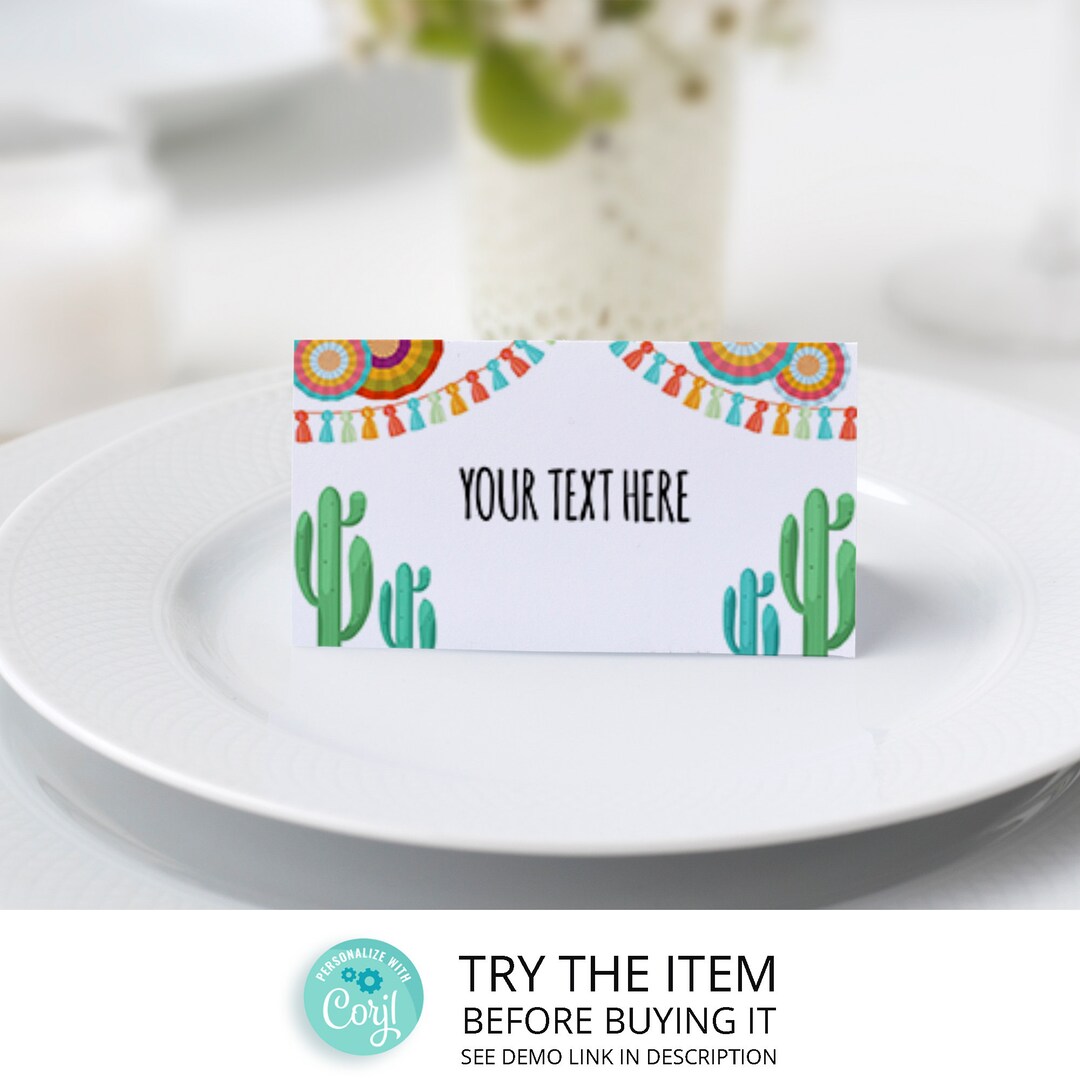 Editable Fiesta Food Labels Fiesta Party Place Card, Cactus Folded Card ...