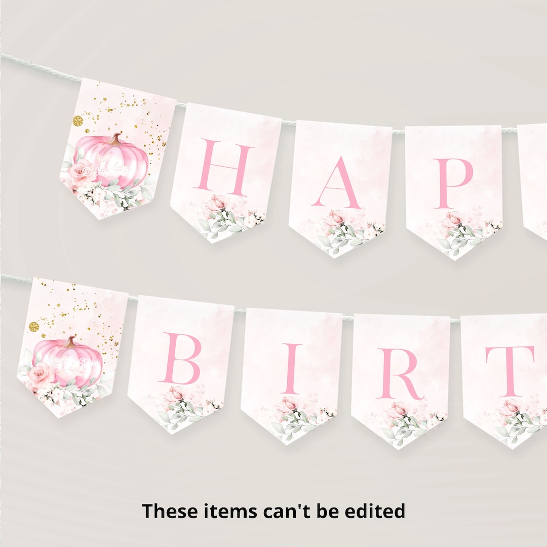 Our Little Pumpkin Happy Birthday Banner Pink Pumpkin First Birthday ...