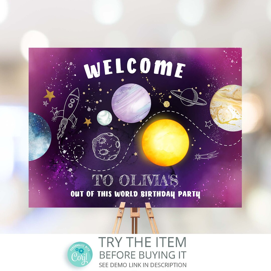 Editable Outer Space Birthday Welcome Sign First Trip Around the Sun ...