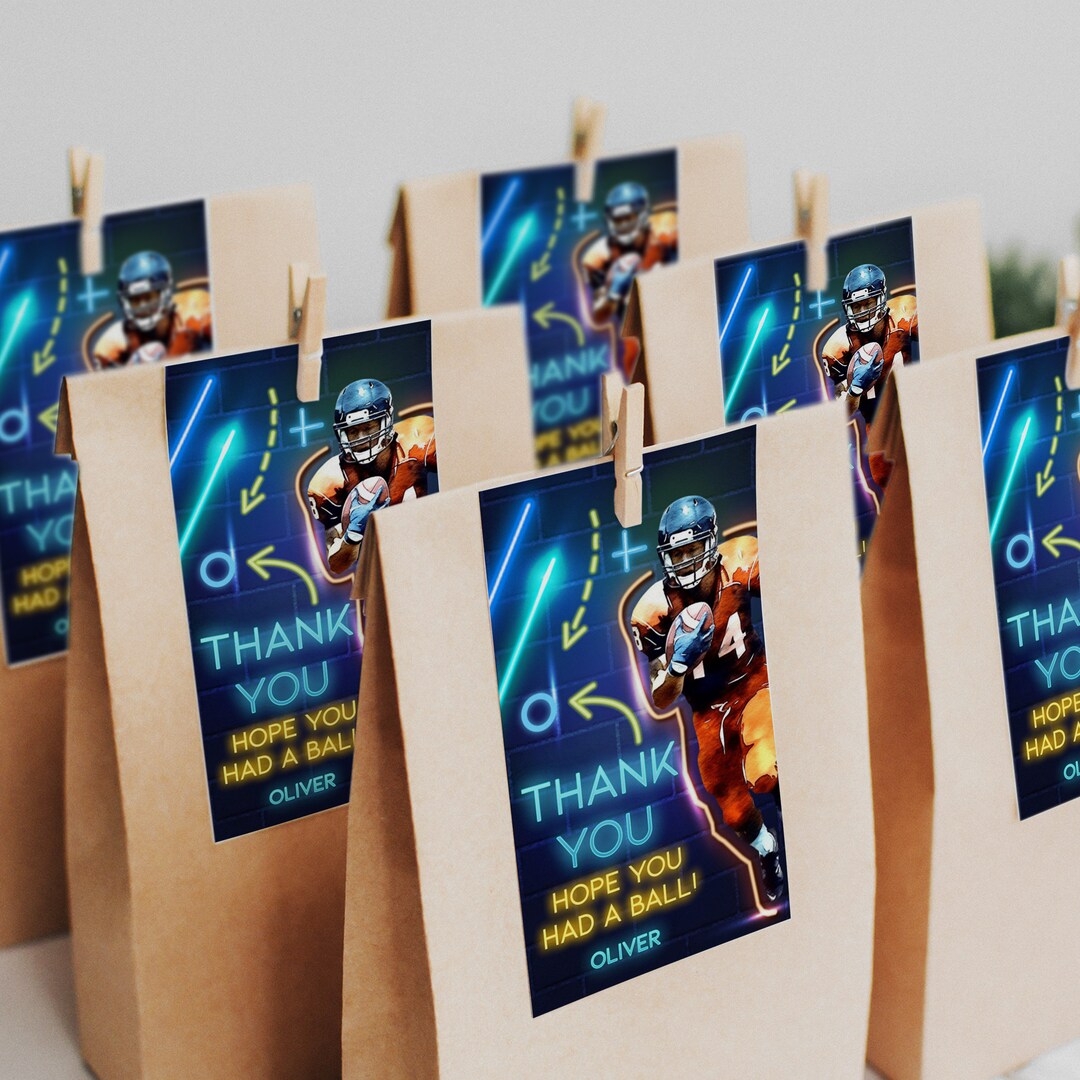 American Football Thank You Tags, Football Birthday Party Gift Tags ...