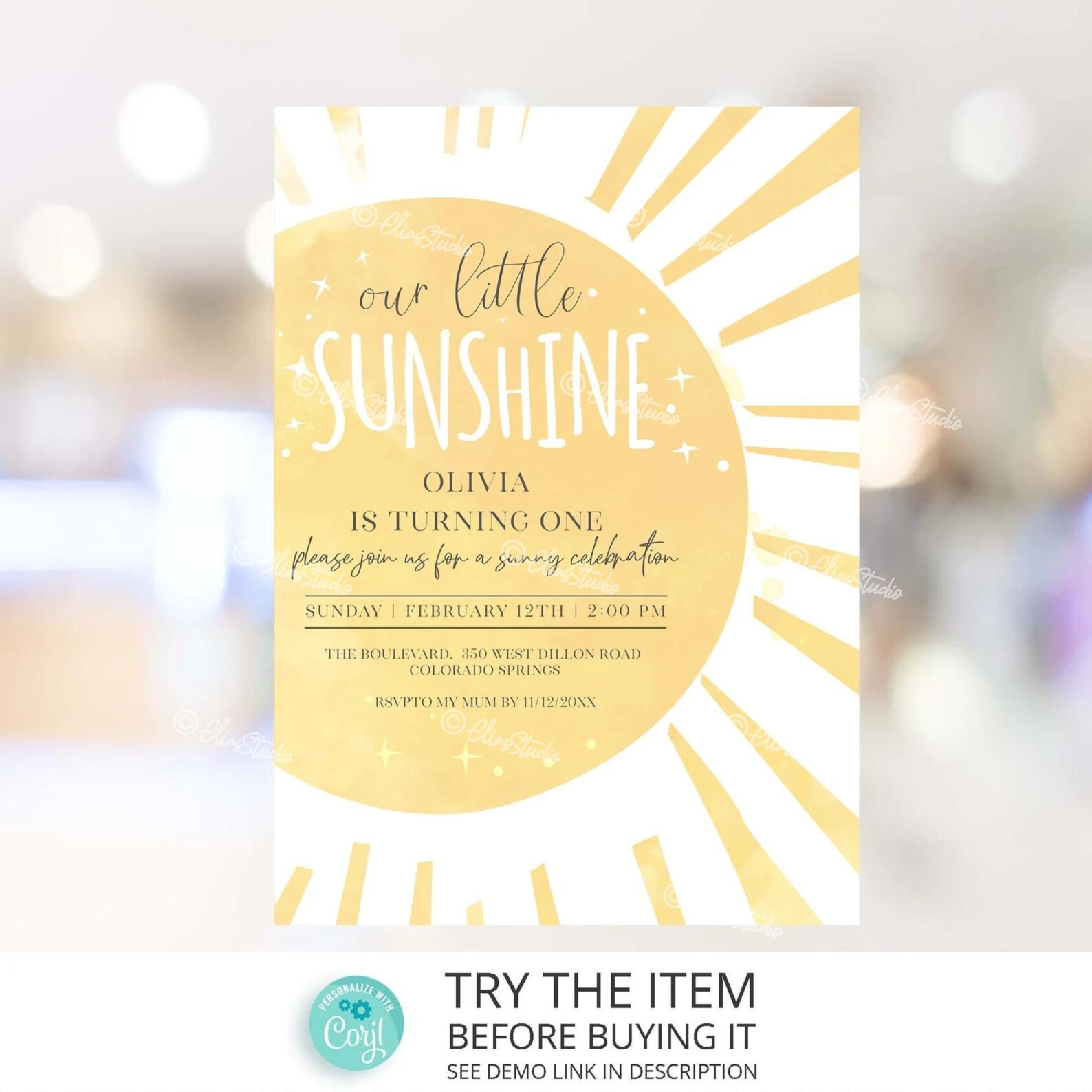 Editable Sunshine Birthday Invitation Template, Our Little Sunshine ...
