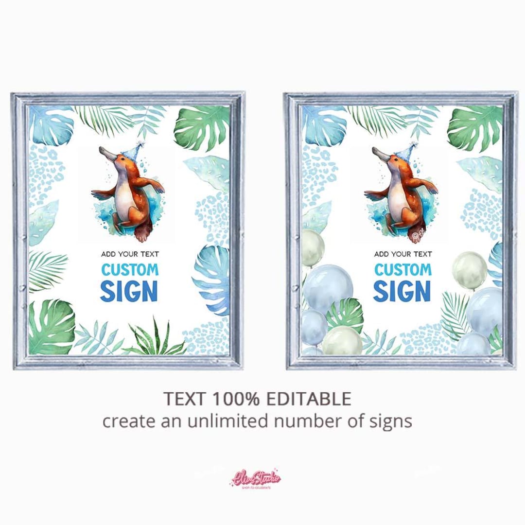 Platypus Birthday Custom Sign: Jungle Safari Party PA69A - Etsy