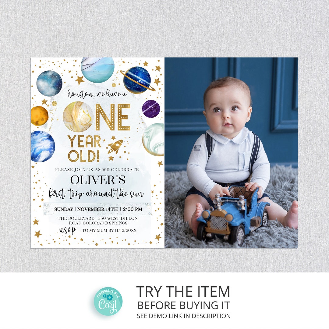 Editable Space Birthday Invitation First Trip Around the Sun | Space ...