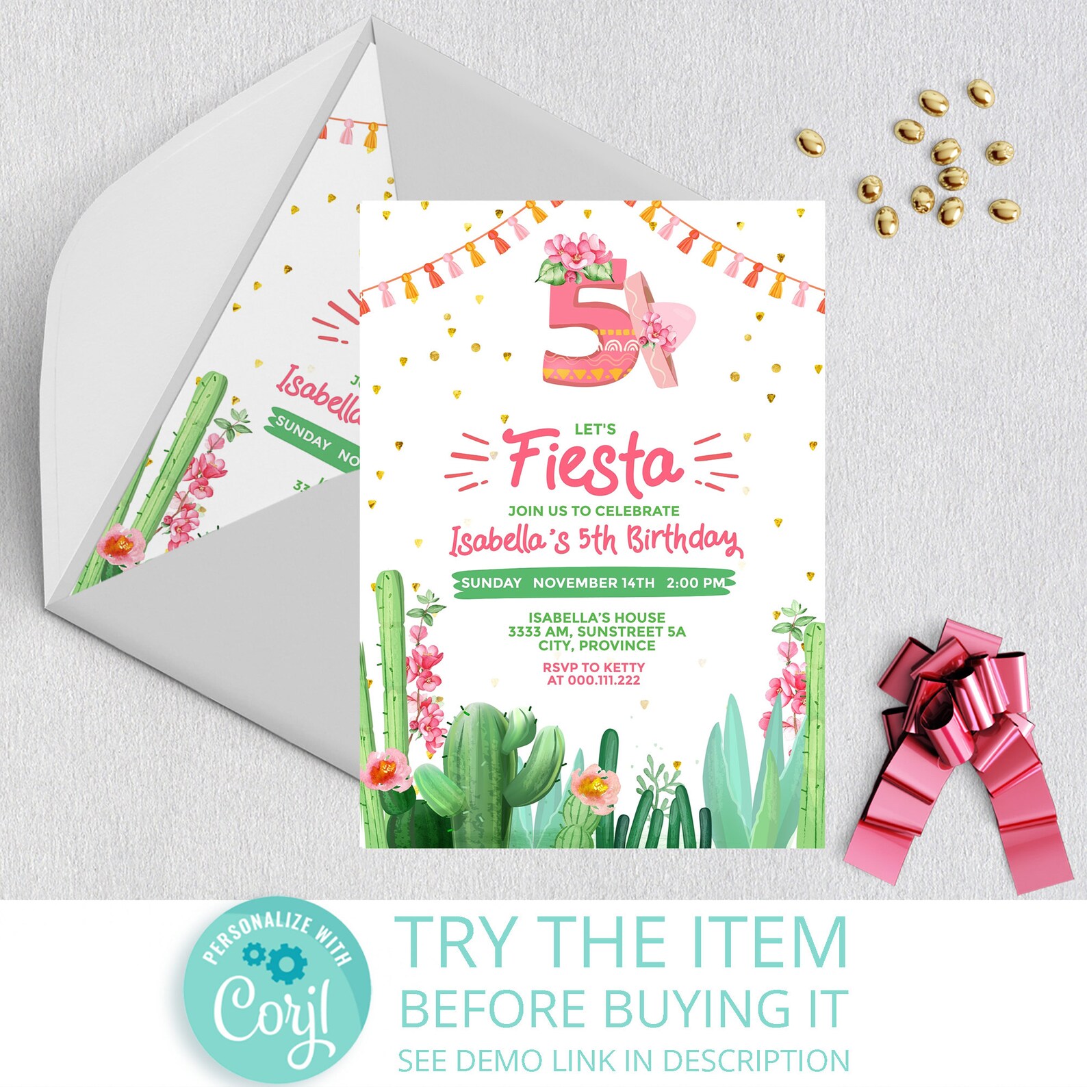 5th Birthday Fiesta Invitation. 5th Birthday Girl Invite F76 - Etsy