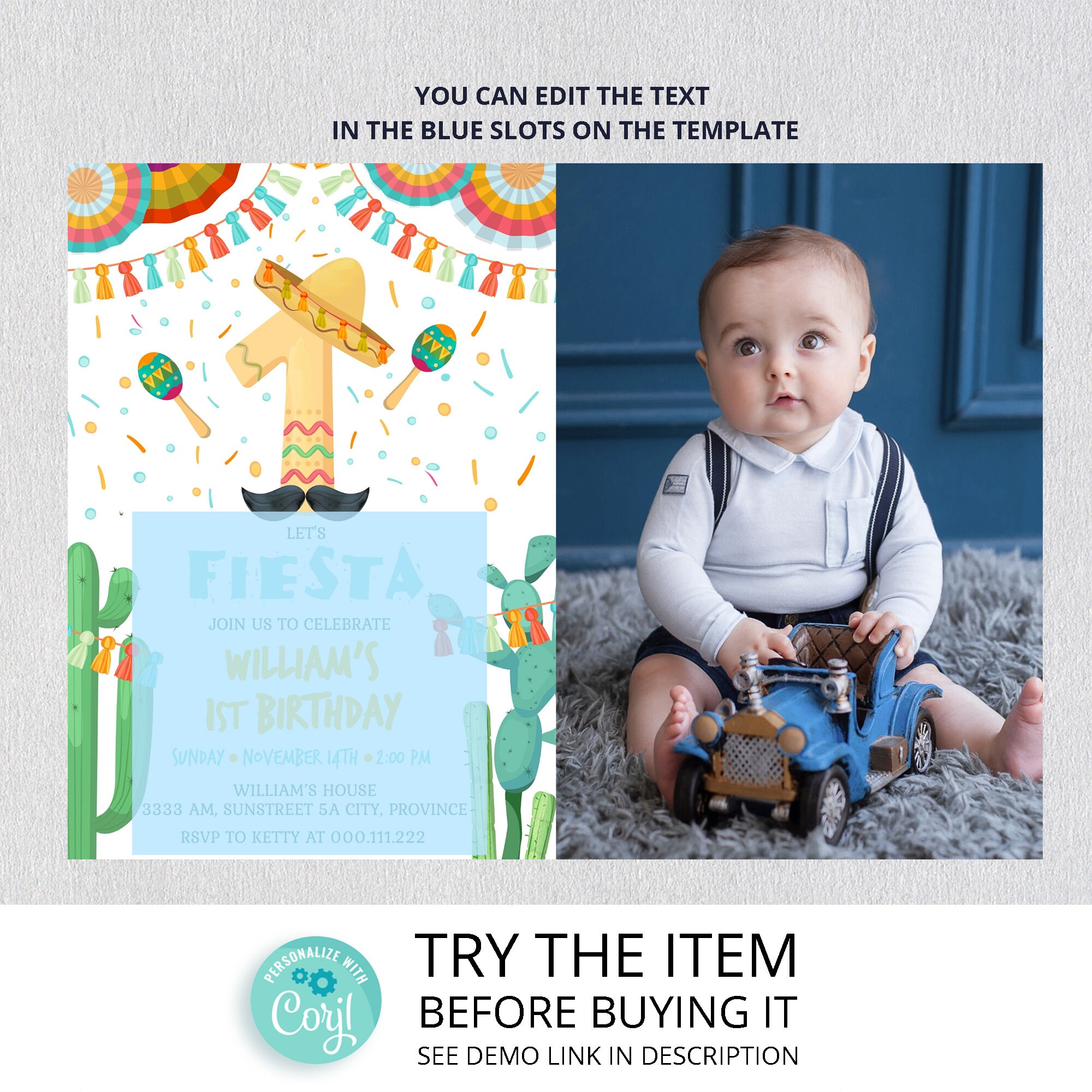 Editable Fiesta Birthday Invitation First Birthday Fiesta - Etsy