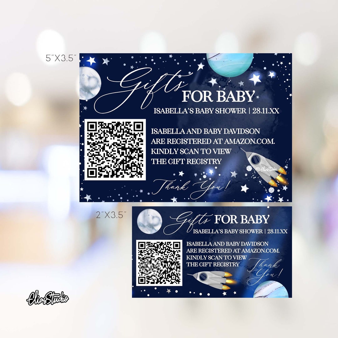 Outer Space Baby Shower Gift Registry Card Baby Shower QR Code Template ...