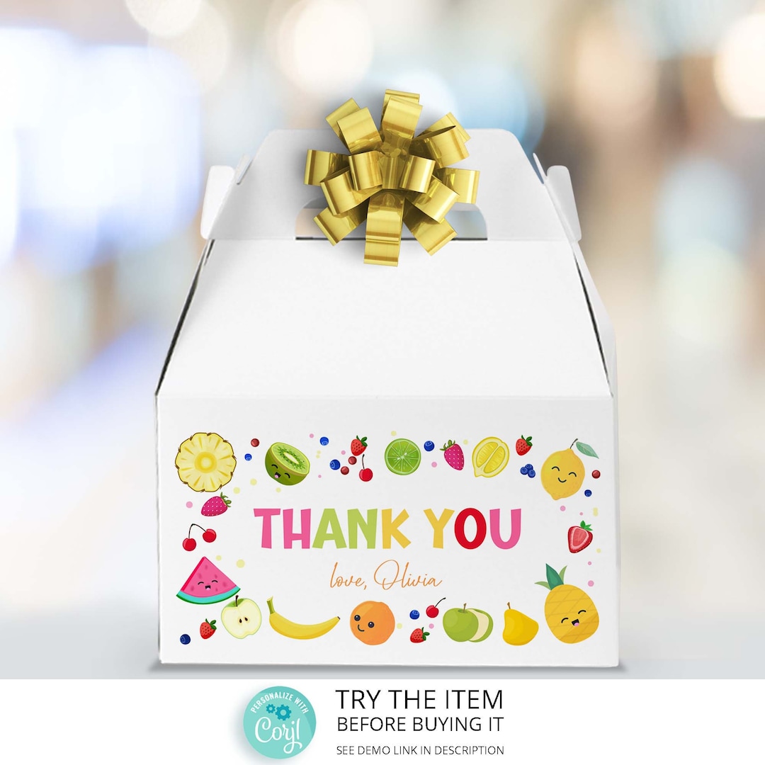 Two-tti Fruity Birthday Decor Gift Box Label Tutti Frutti Second ...