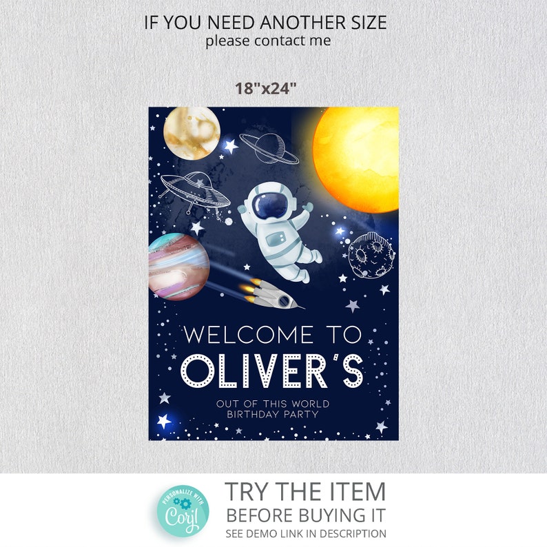 Editable Outer Space Birthday Welcome Sign | Baby's 1st Birthday Space ...