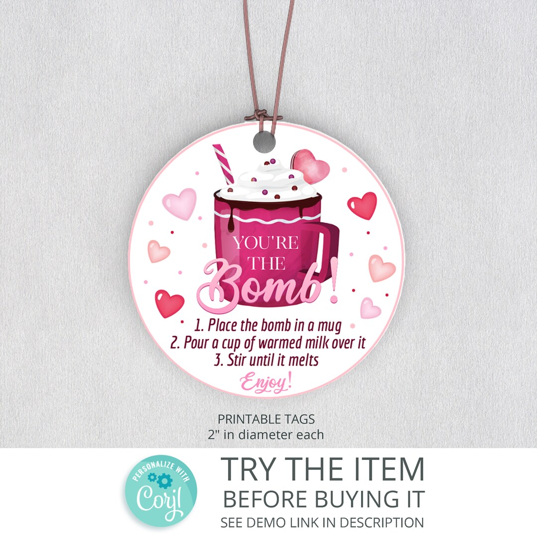 Editable Hot Chocolate Bomb Tag Valentine's Day Hot Cocoa Bomb ...