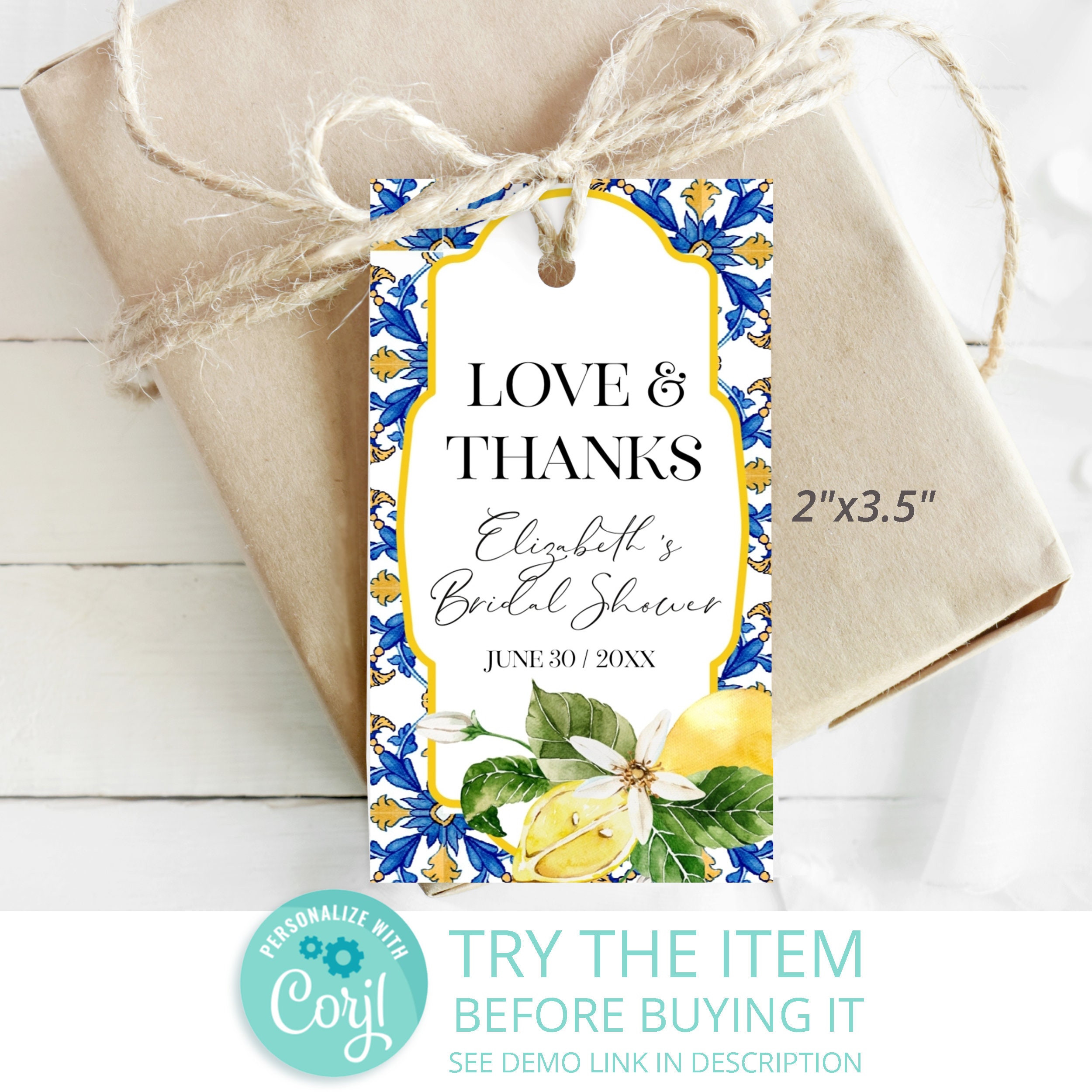 Lemon Theme Editable Thank You Tag. Favor Tags Love & Thanks - Etsy