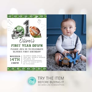 Editable 1st Birthday Football Invitation, Football Birthday Photo ...