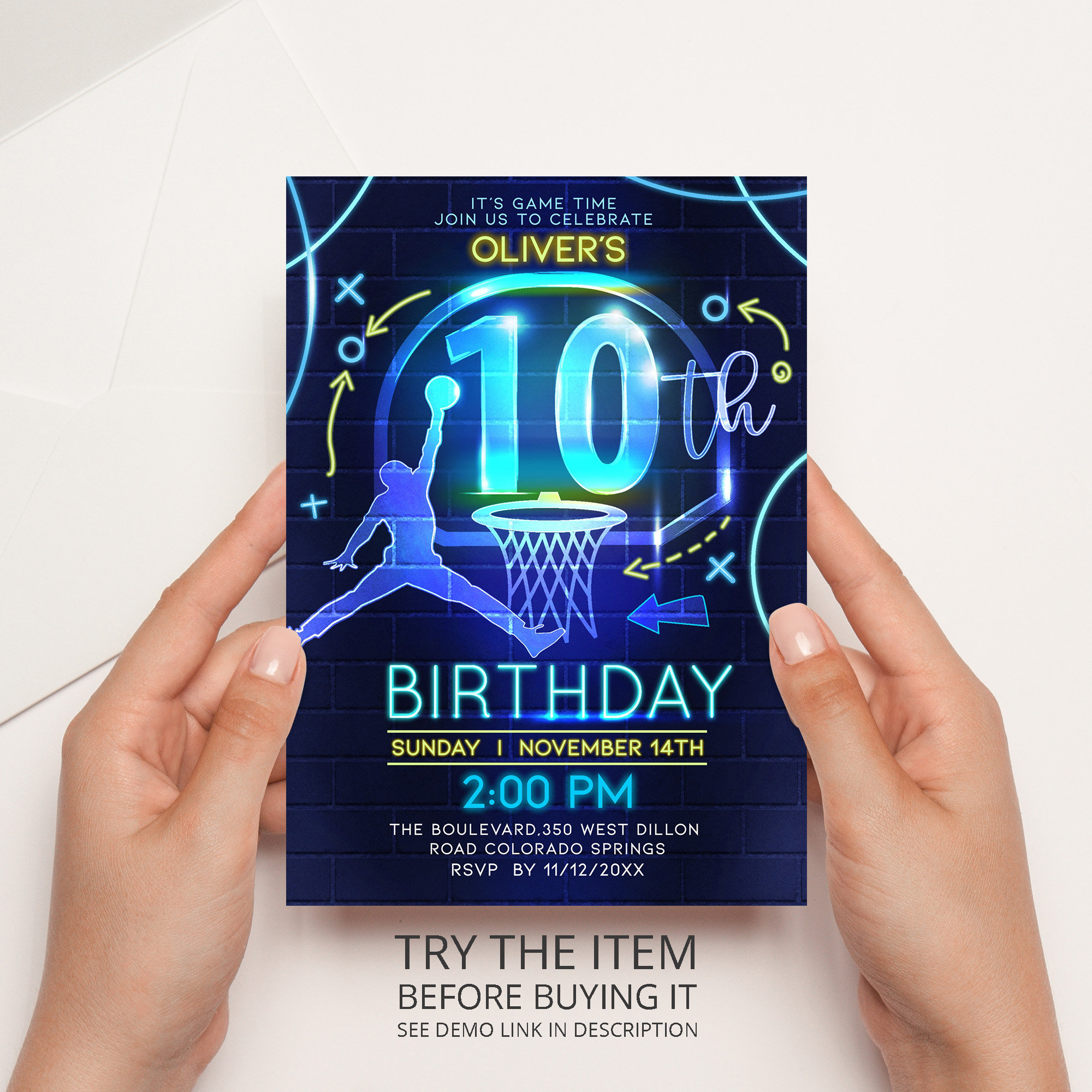 Glow Basketball Invitation - Etsy