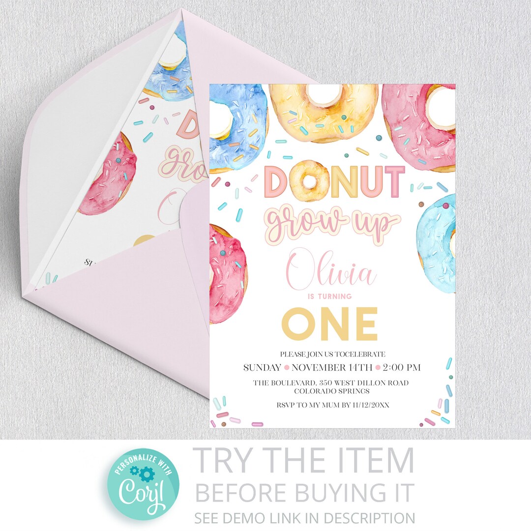 Editable 1st Birthday Donut Invitation Instant Download Donut Birthday ...