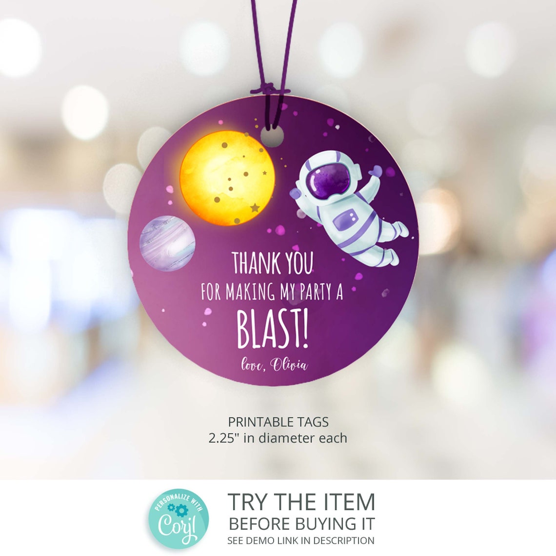 Editable Outer Space Favor Tags. Space Birthday Thank You | Etsy